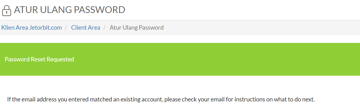 Cara Reset Password Client Area Jetorbit - Panduan Hosting Jetorbit